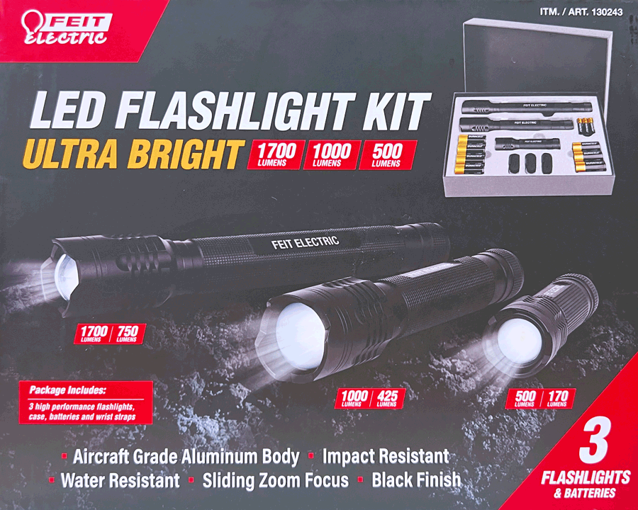 Feit Electric Led Flash Light | 3 Piece Kit | 1700 1000 500 Lumens ...